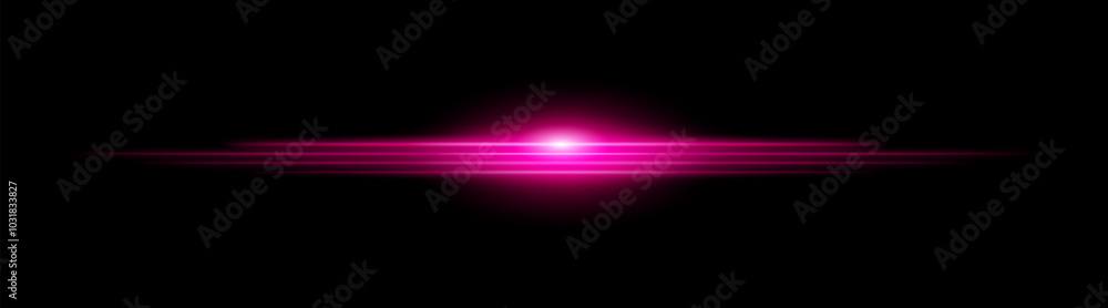 Moving fast Horizontal glowing pink light beam on a black background ...