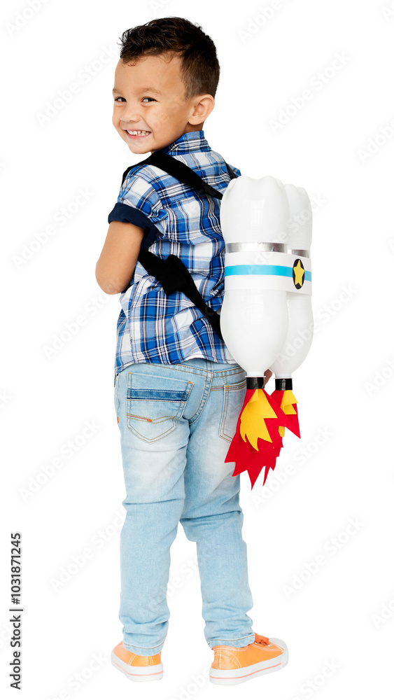 Young boy png sticker, rocket bag, transparent background Stock Photo ...