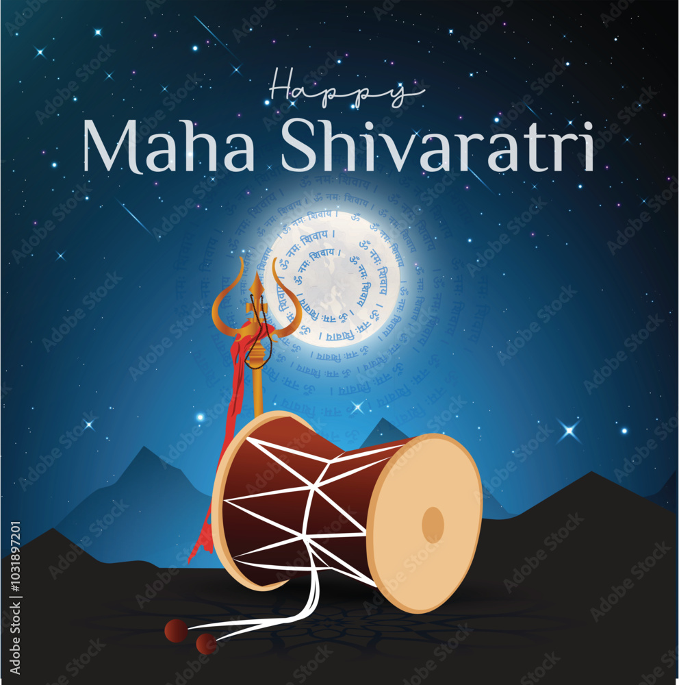 MAHA SHIVARATRI BANNER WITH TRISHUL AND DAMARU MOUNTAIN BACKGROUND ...