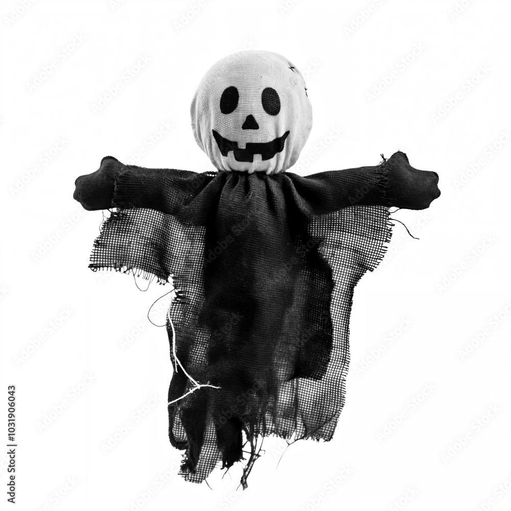 Ugly Halloween stuffed ghost ragdoll made from rough stitched black and ...