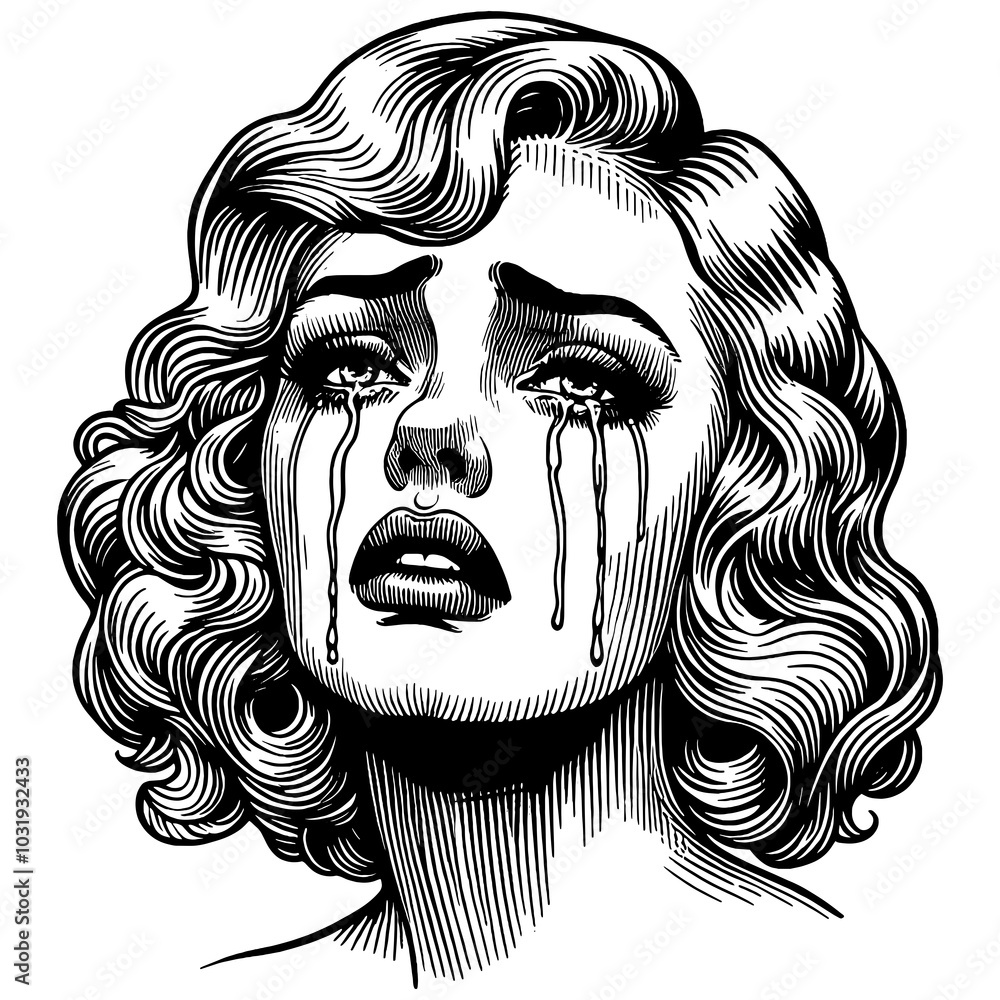 crying woman with tears and smudged mascara streaming down her face ...