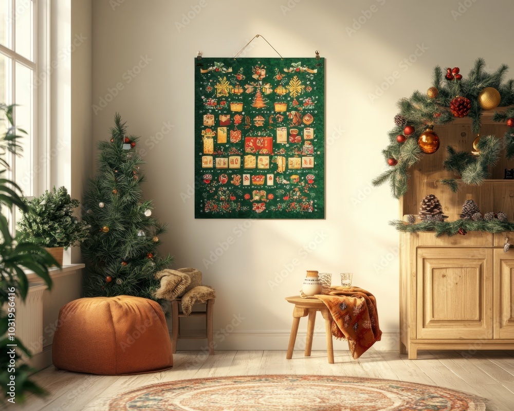 Advent calendar hanging on the wall in a modern interior, adding a ...