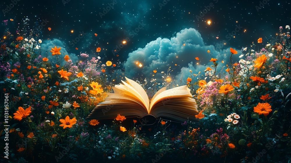 Delightful World Book Day banner depicting a magical book landscape ...