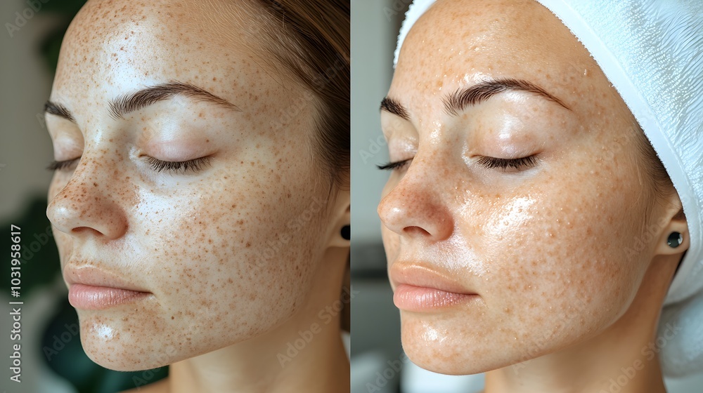 Ilustrace Side-by-side photos of facial melasma before and after ...
