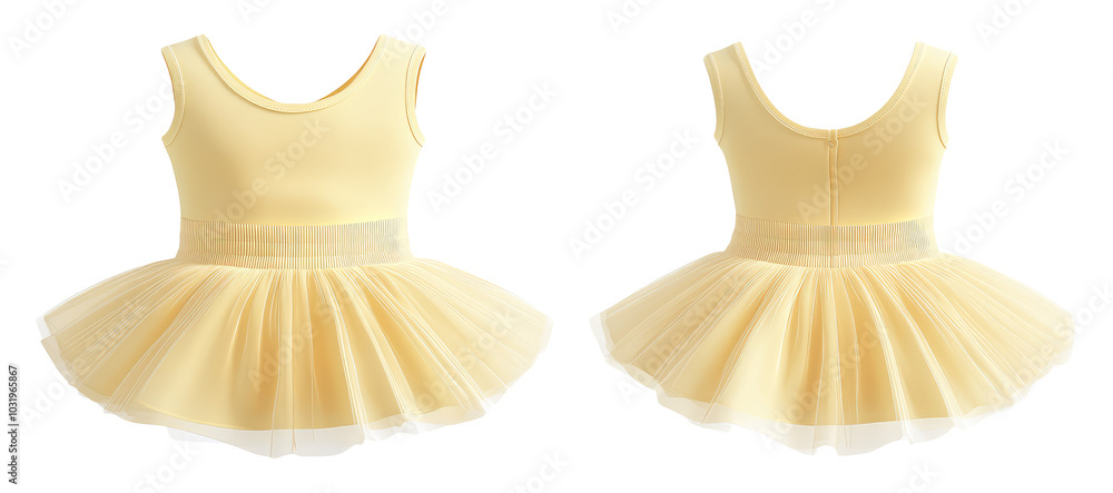 Yellow infant baby cute dress front and back view. Blank mockup design ...