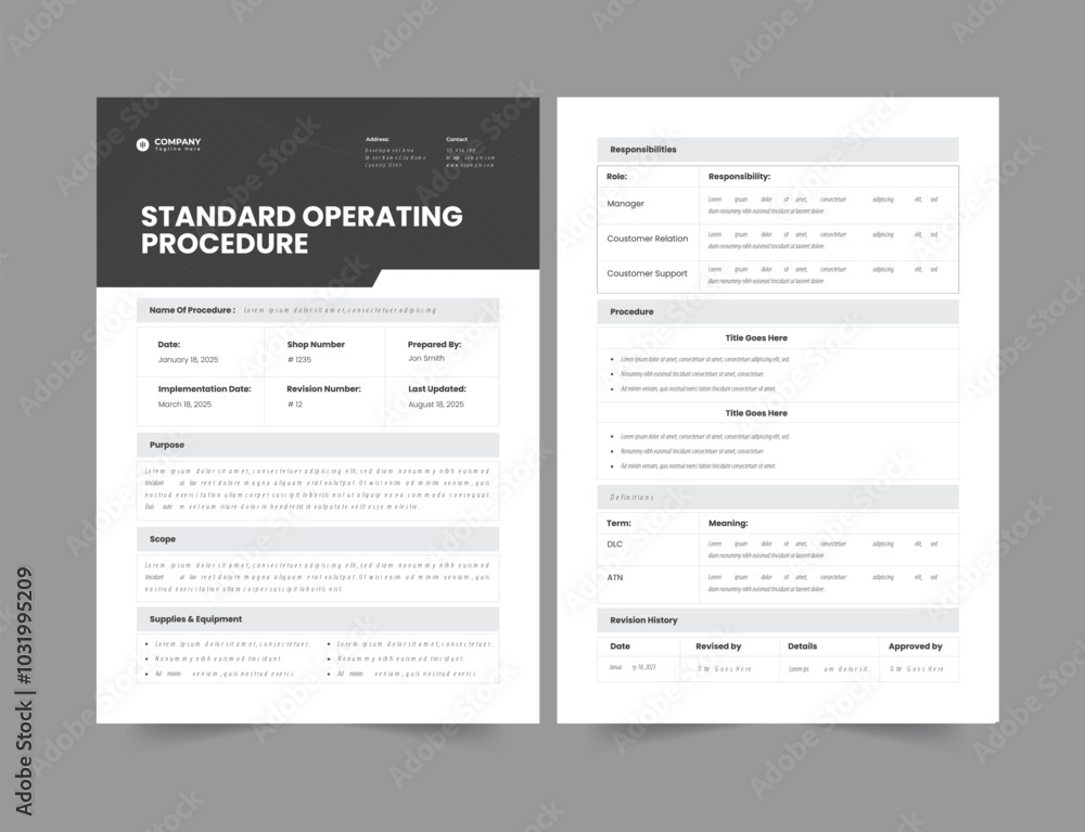 Standard Operating Procedure Template and Sop Template Stock Vector ...