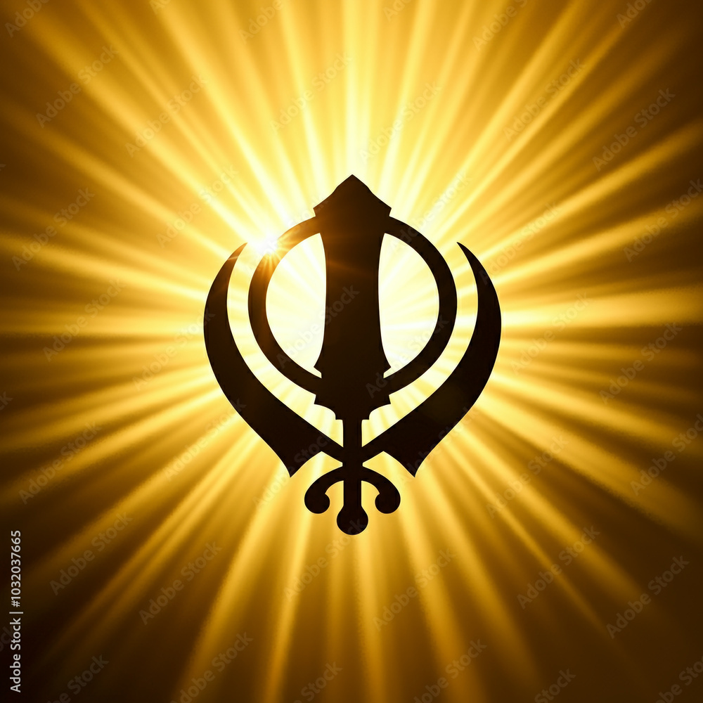 The Khanda symbol radiating bright golden rays, representing spiritual ...