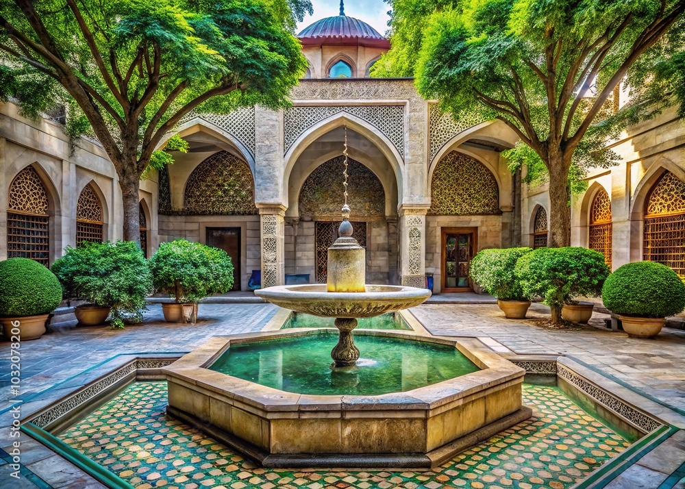 Muslim Fountain for Ablution in Mosque Courtyard - Tranquil Landscape ...