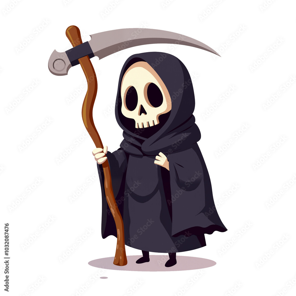 Grim reaper death with scythe. Cute isolated cartoon illustration for ...