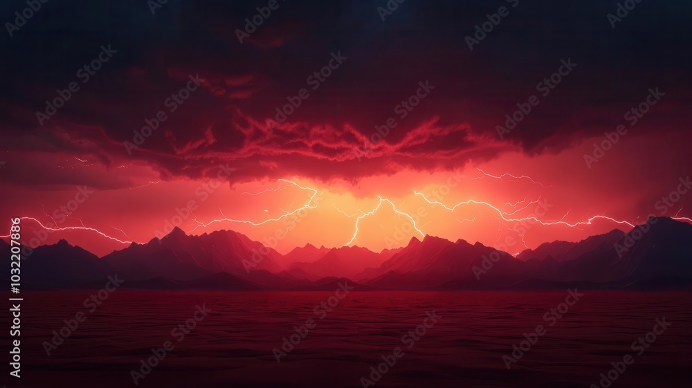 Electrical storm over a desert, with lightning dancing across the sky ...