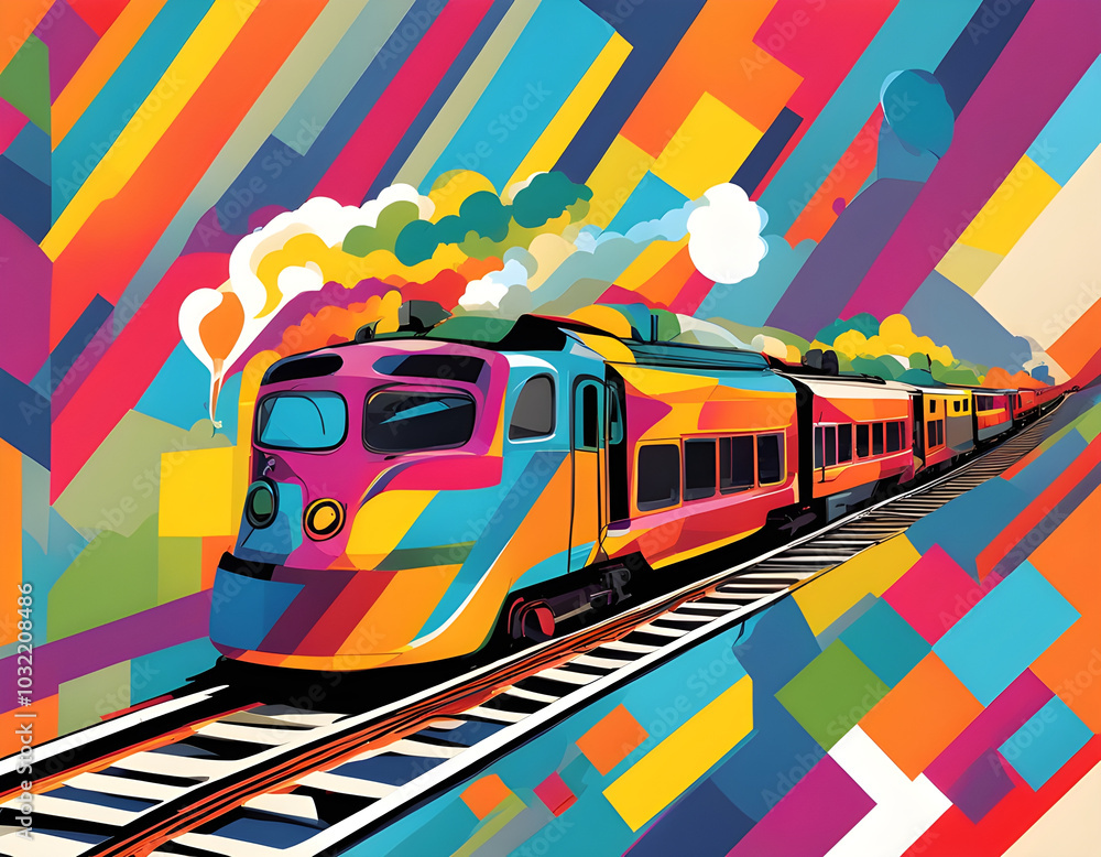 colorful train with cool isolated pop art style background Stock ...