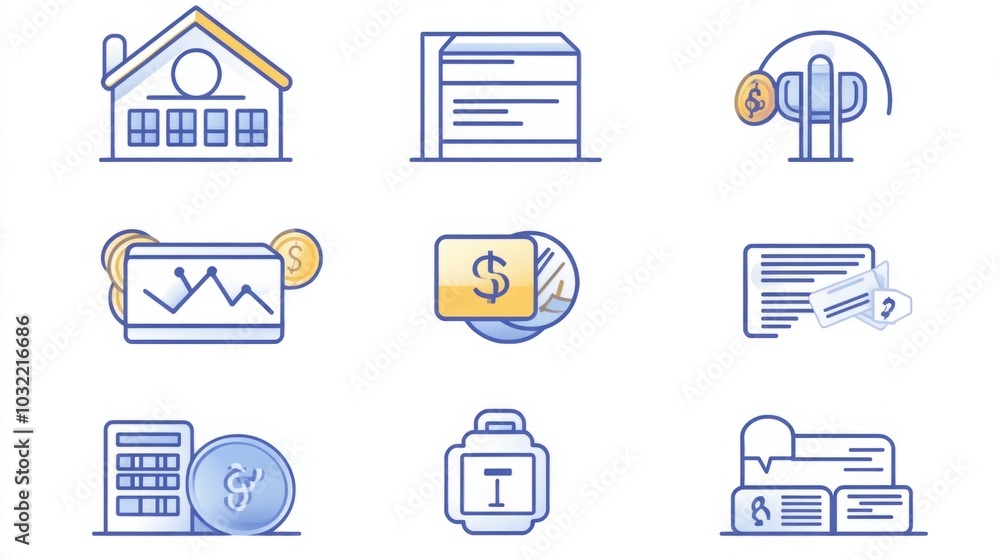 Linear Style Web Icon Set: Streamlined Loan and Credit Icons for ...