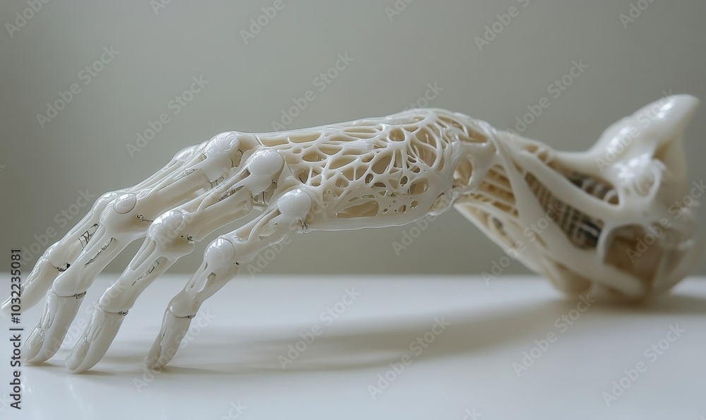 3D-printed prosthetic limb: A detailed image of a realistic 3D-printed ...