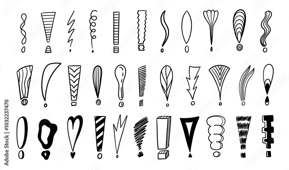 Doodle exclamation mark. Hand drawn punctuation marks and exclamatory ...