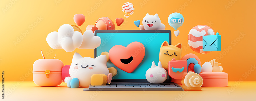 Colorful emoji symbols, abstract visual icons in 3D arrangement, modern ...
