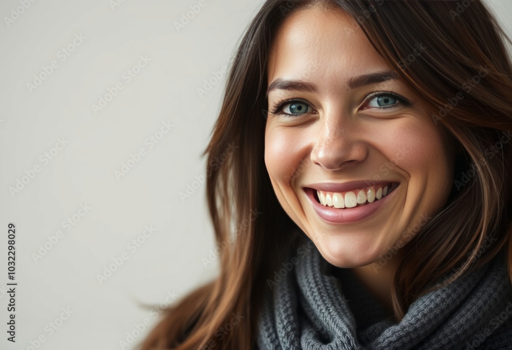 Realism and Vignette A realistic portrait of a smiling person wi Stock ...