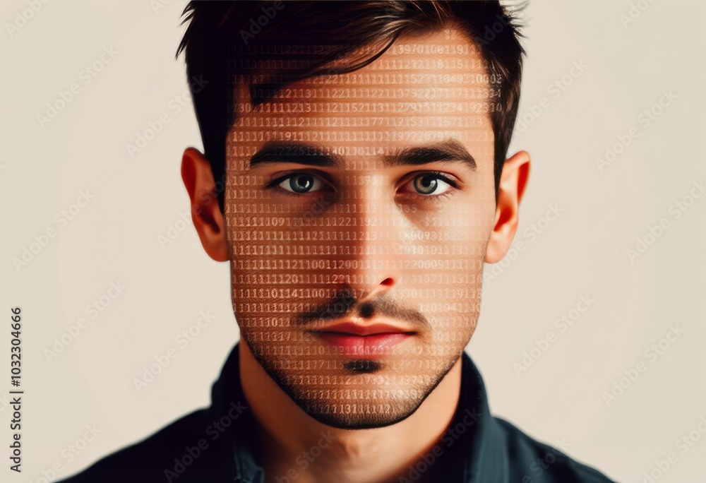 ASCII Portrait Man's face rendered using ASCII characters creati Stock ...