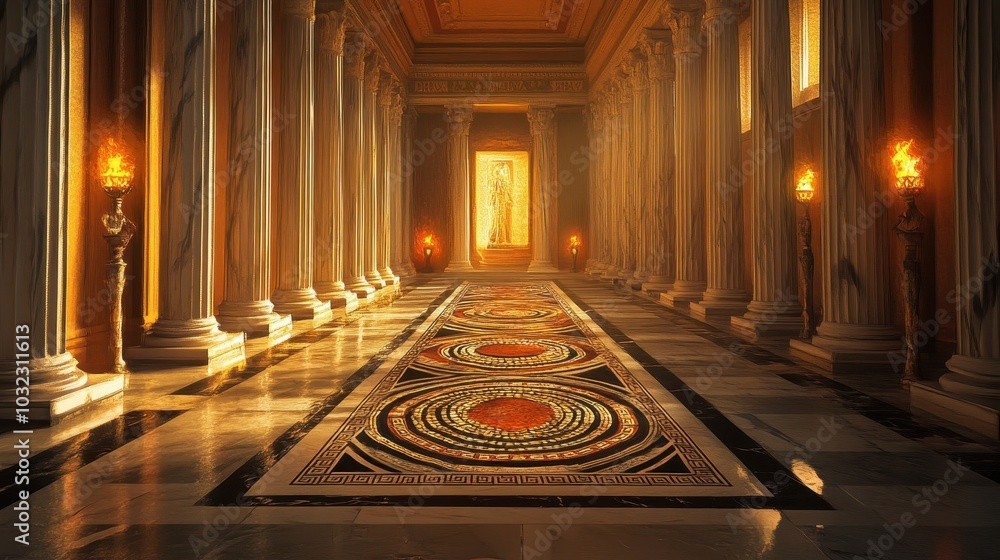 Labyrinth mosaic on the floor of a Roman villa entrance with marble ...