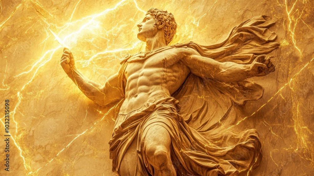 Large marble relief of Roman god holding thunderbolt muscular figure in ...