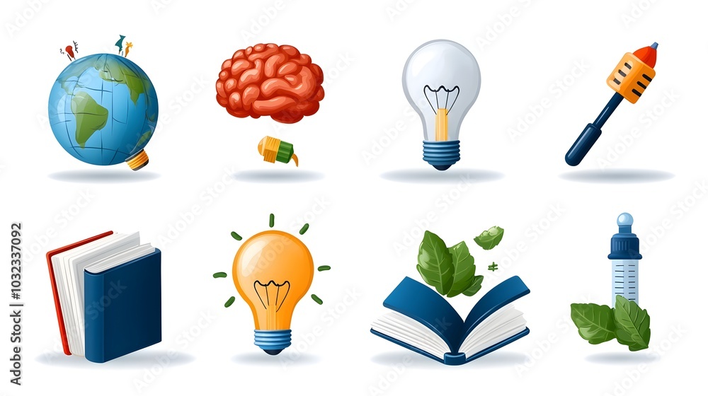 Minimalist line icon set featuring symbols of knowledge intelligence ...
