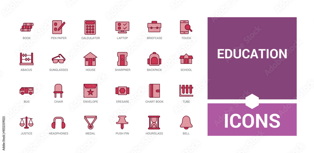 Education and back to school colorful icons set. Line and solid icons ...