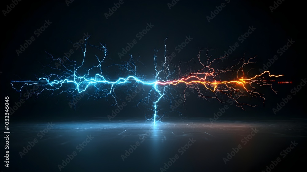 Multicolored electrical sparks glowing and branching out in sharp ...