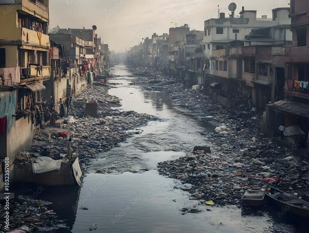 Environmental Impact of Urban Pollution in Water Bodies Stock Photo ...