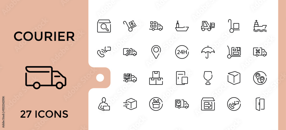 Set of courier line icons. Delivery service icons collection. showing ...
