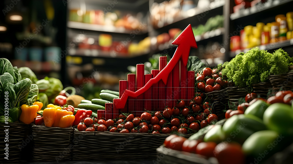 Red Graph Depicts Increasing Food Costs in Grocery Store with Fresh ...