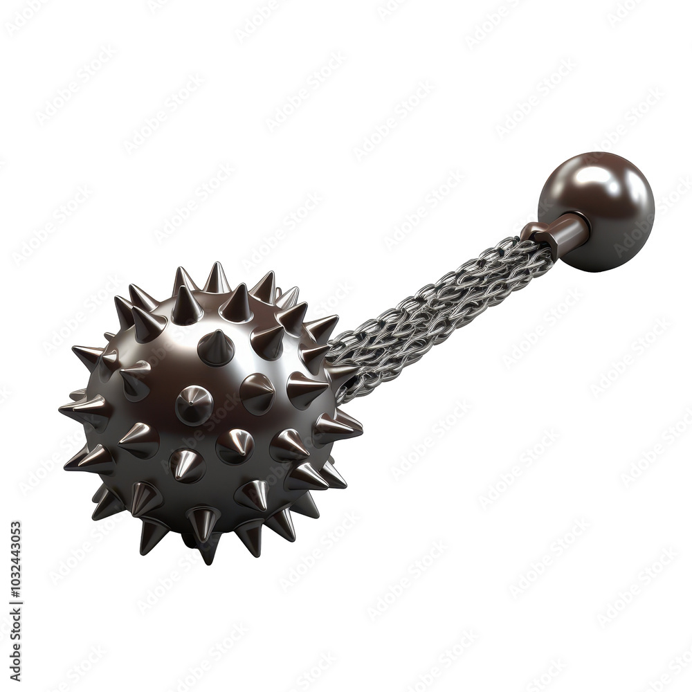 PNG medieval mace with spikes 3d icon, cartoon style minimal on ...