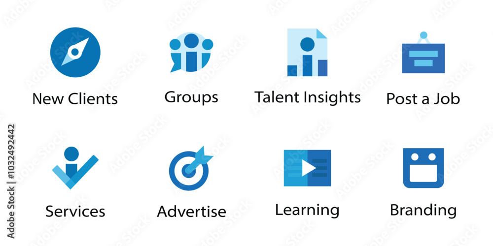 Vector de Stock LinkedIn set of UI interface icons and logos vector design collection. Linkedin ...
