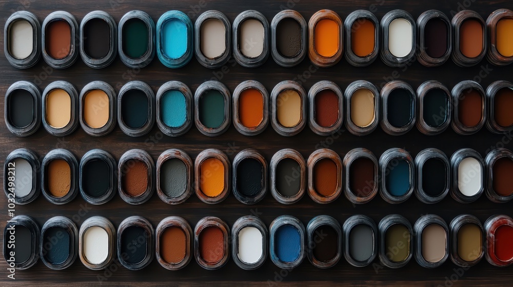 Multiple rows of paint swatches featuring a broad color palette ...