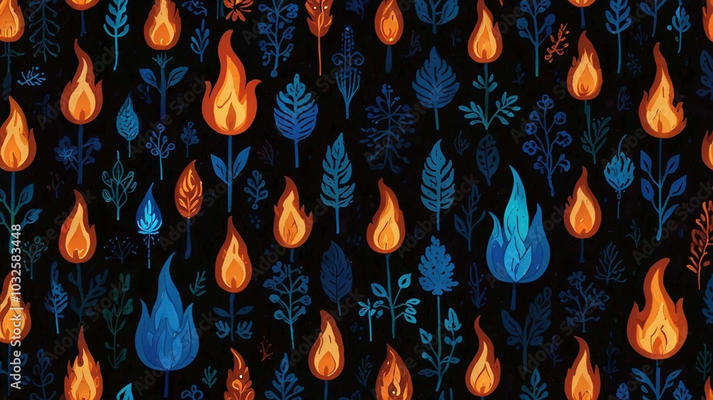 Illustration Stock Hand-drawn blue flame icons showcase synthesis ...