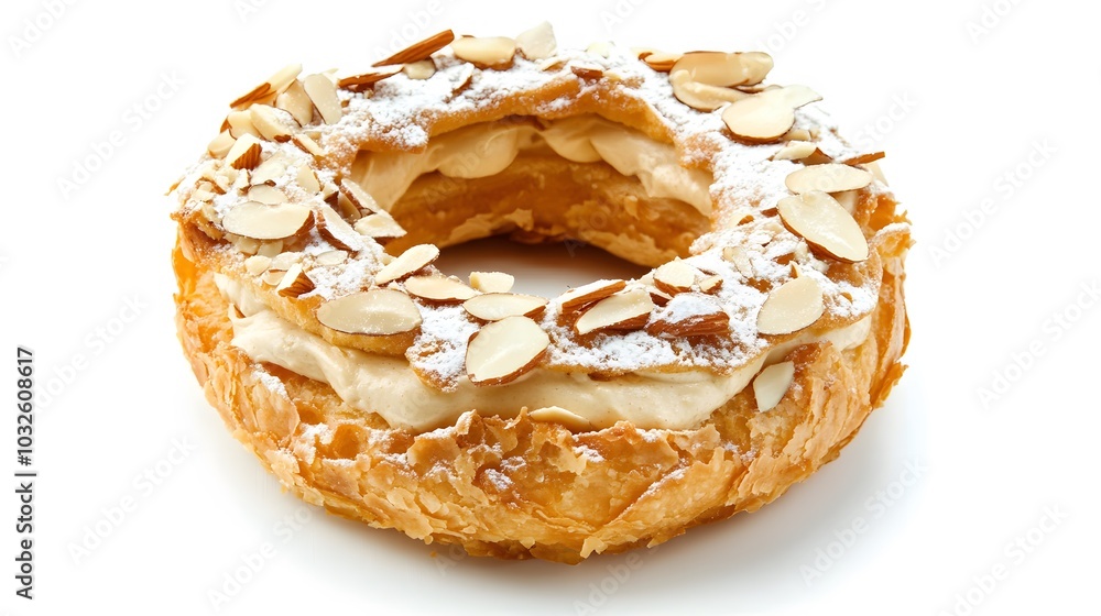 Realistic display of a Paris-Brest pastry with a ring of choux pastry ...