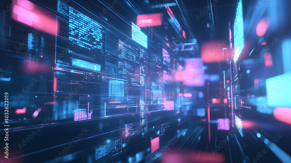 Futuristic 3D web components floating in a virtual space, innovative ...