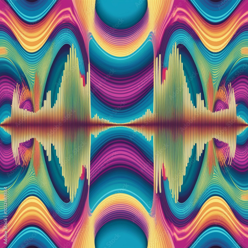 Vibrant abstract soundwave pattern in bright colors for music and audio ...