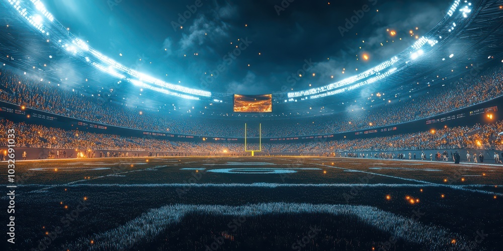Illuminated American Football Stadium at Night A Spectacle of Football ...