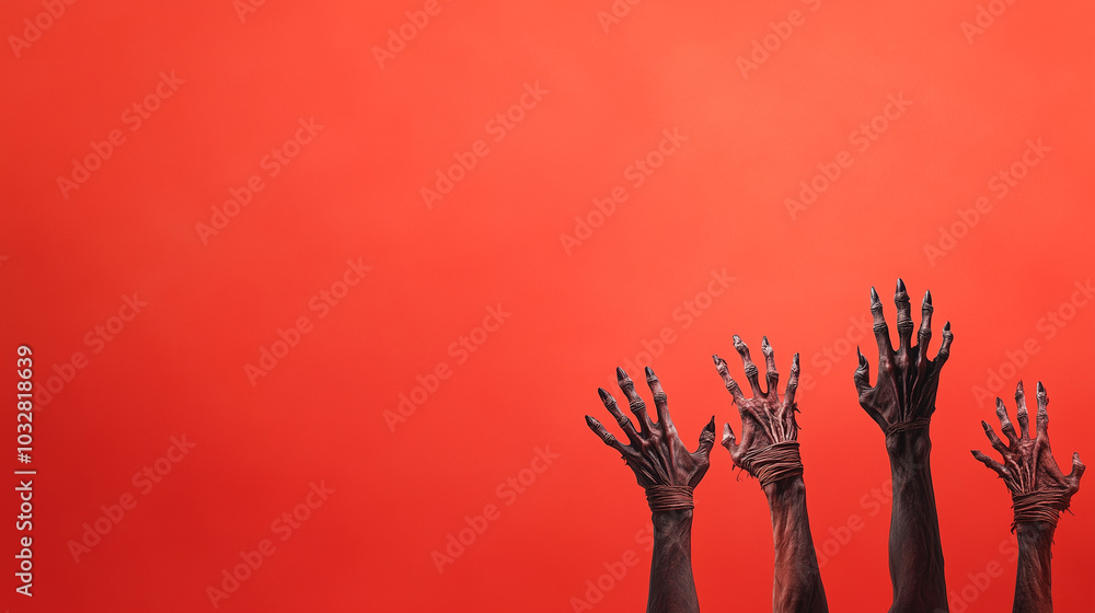 Halloween Monster Hands Rising Against Red Backdrop This Halloween ...
