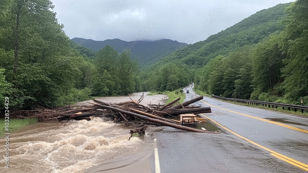 Massive floodwaters have destroyed the road adjacent to a West Virginia ...
