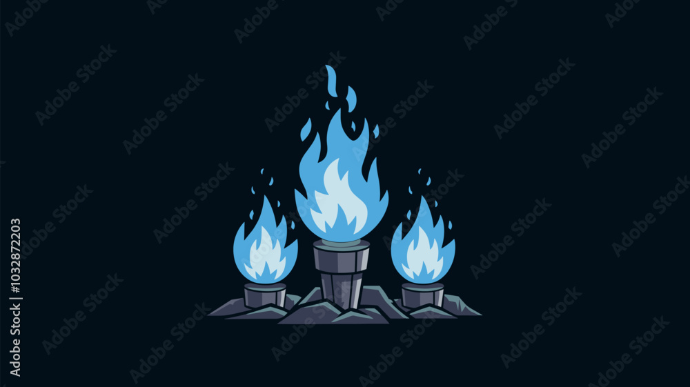 Burning blue fire for 2d animation or video game. Vector cartoon ...