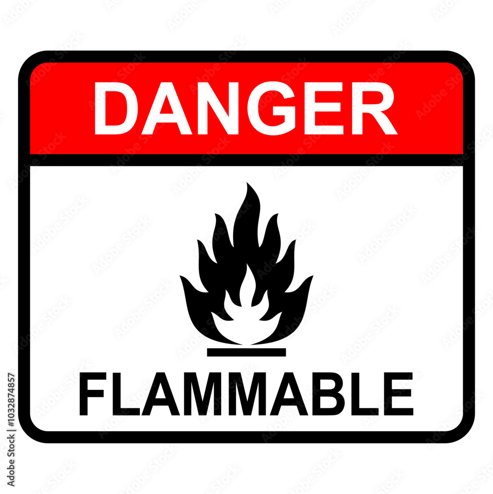 Danger Flammable Liquid Warning Sign with Blazing Fire Icon. Editable ...