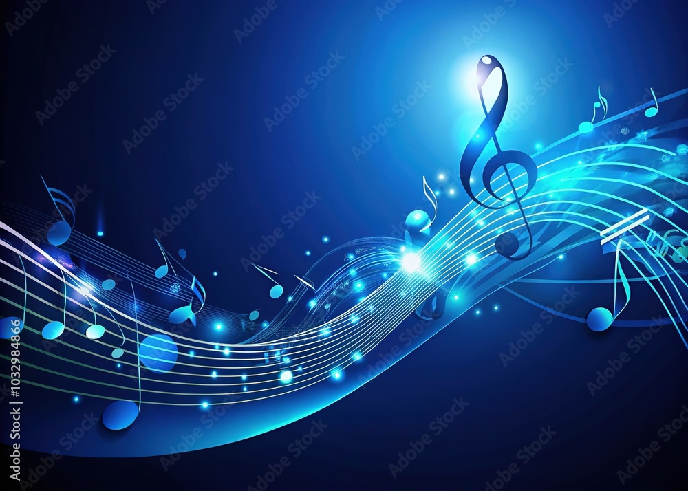 Abstract Blue Music Notes Background with Vibrant Swirls and Textures ...