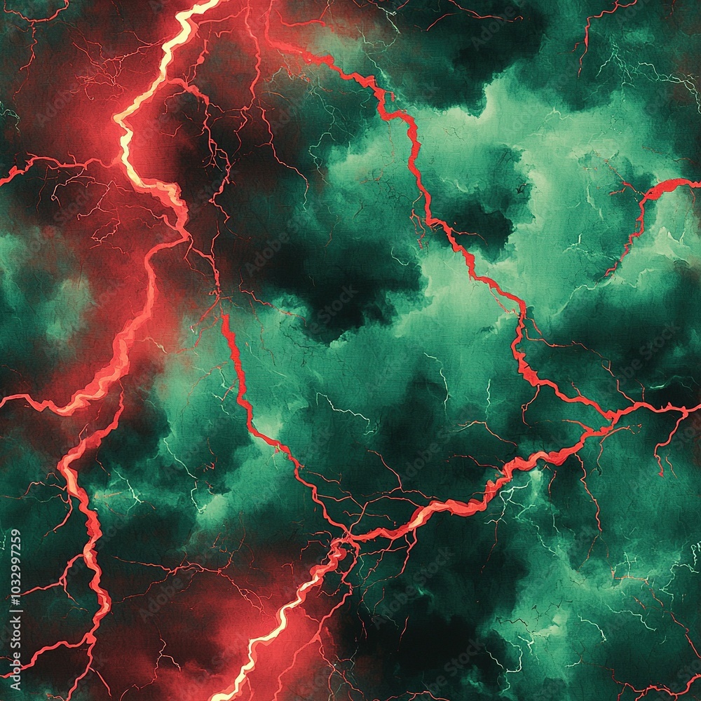 Red Lightning Electric Bolt, Green Thunderstorm Clouds, Storm Seamless ...