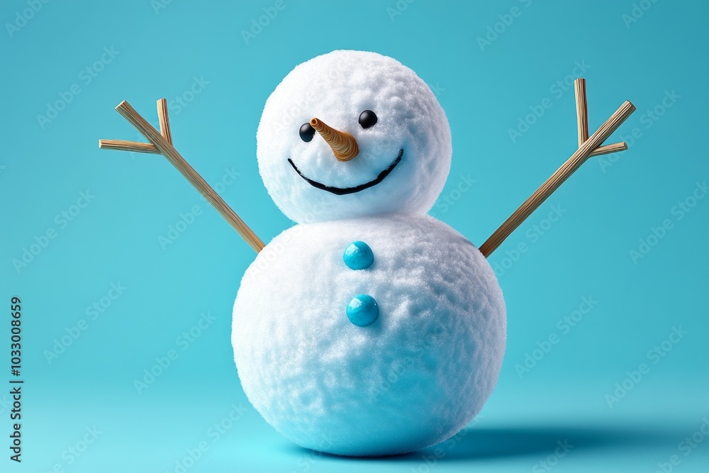 Single snowball with two stick arms, forming a playful minimalist ...