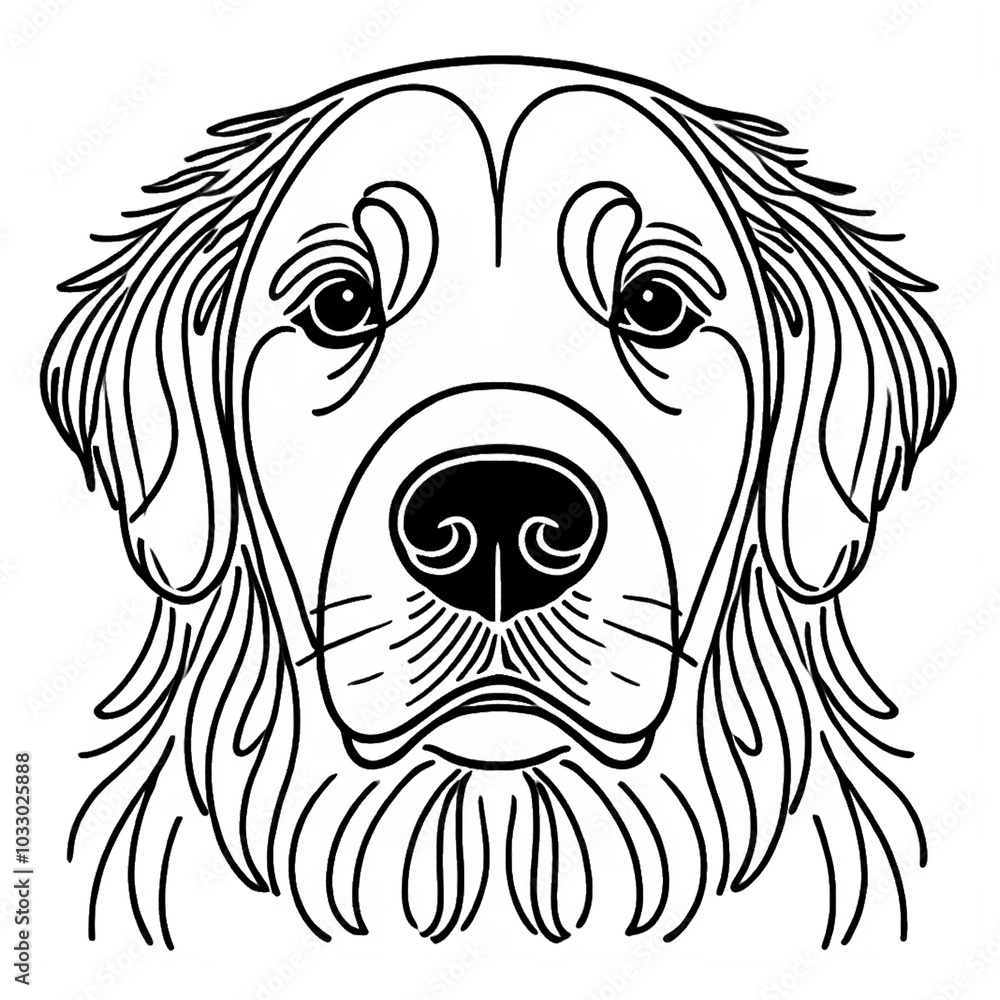 Golden Retriever dog head line drawing, suitable for hand embroidery ...