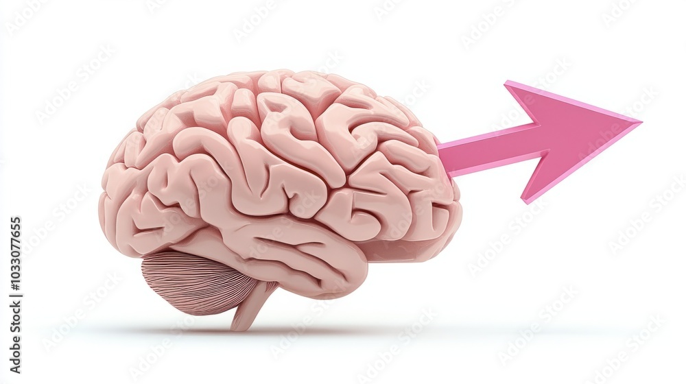 Brain with an upward arrow, representing intellectual growth and ...