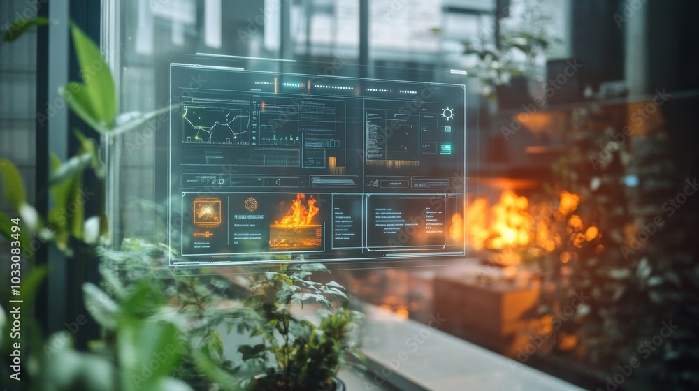 An AI-driven fire protection system with a virtual interface, showing ...