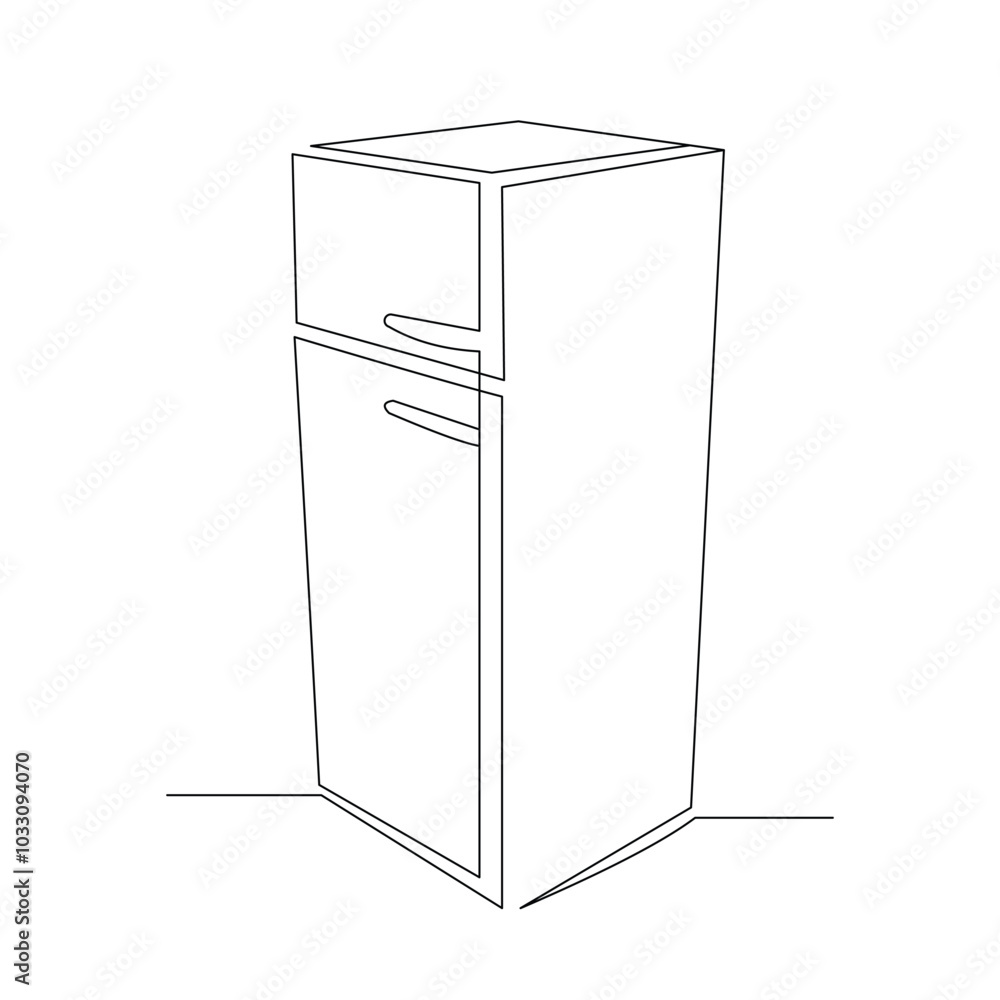 Continuous single line sketch drawing of refrigerator icebox cooler box ...