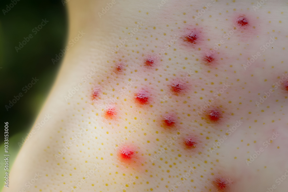 Red, swollen and itchy spots on skin caused by insect bites or allergy ...