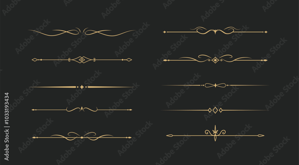 Set of Vintage decorative golden lines. text dividers. Gold line border ...